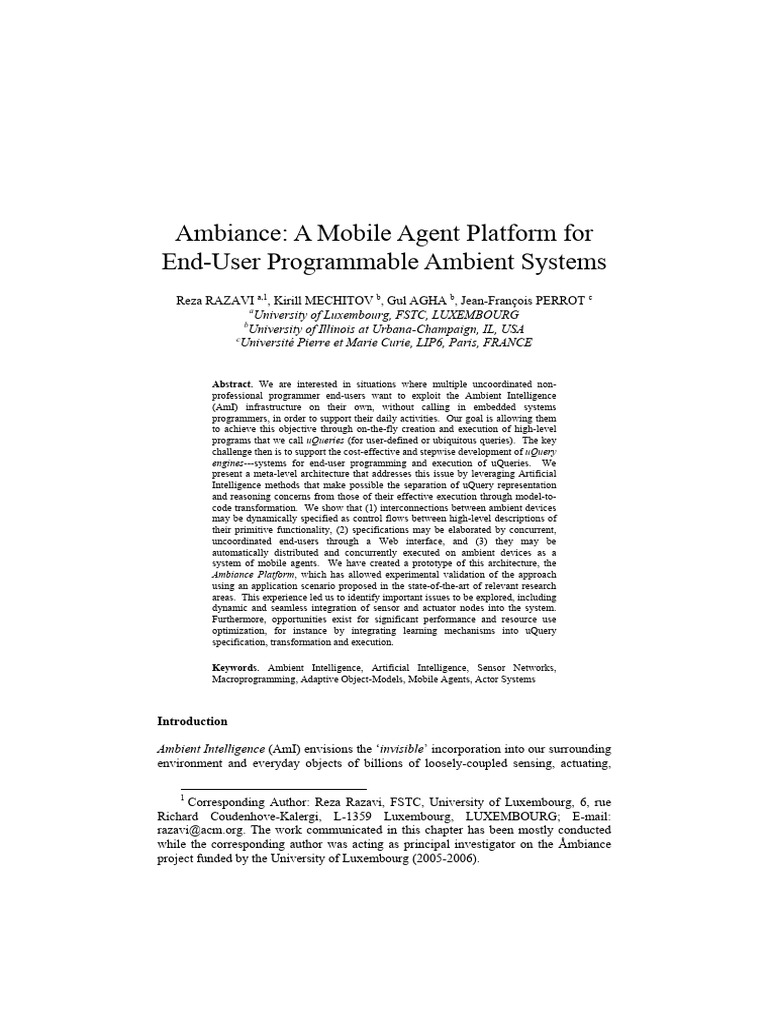 Ambiance A Mobile Agent Platform For End | PDF | Wireless Sensor Network | World Wide Web