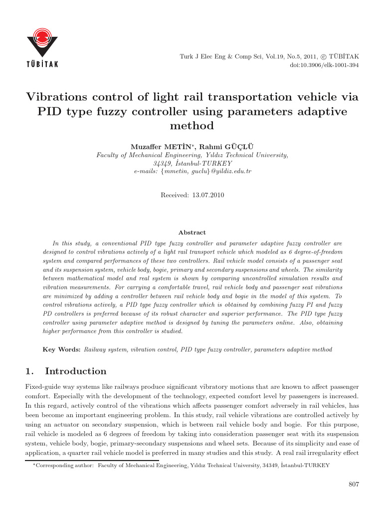 Vibration Control in Light Rail Vehicles | PDF | Control Theory | Mechanics