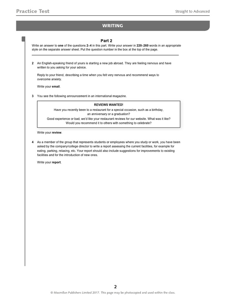 Advanced Practice Test Writing Part 2 | PDF
