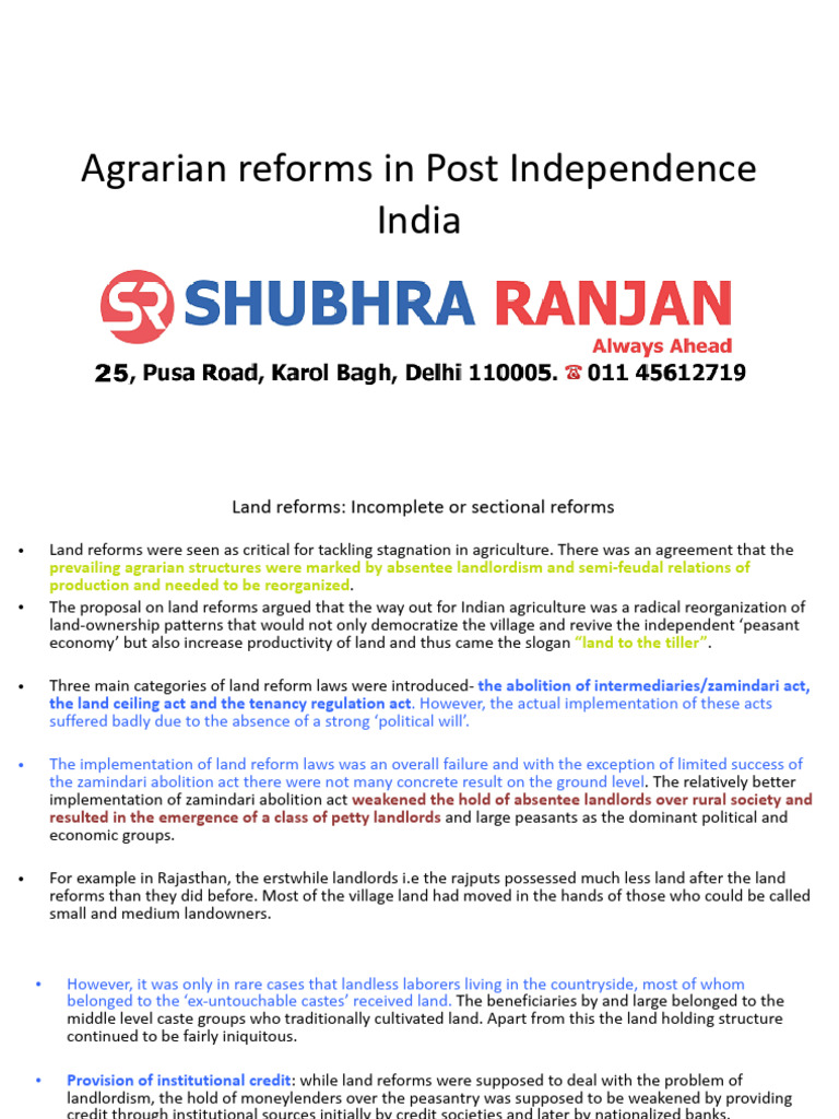 India's Post-Independence Agrarian Reforms | PDF | Green Revolution ...