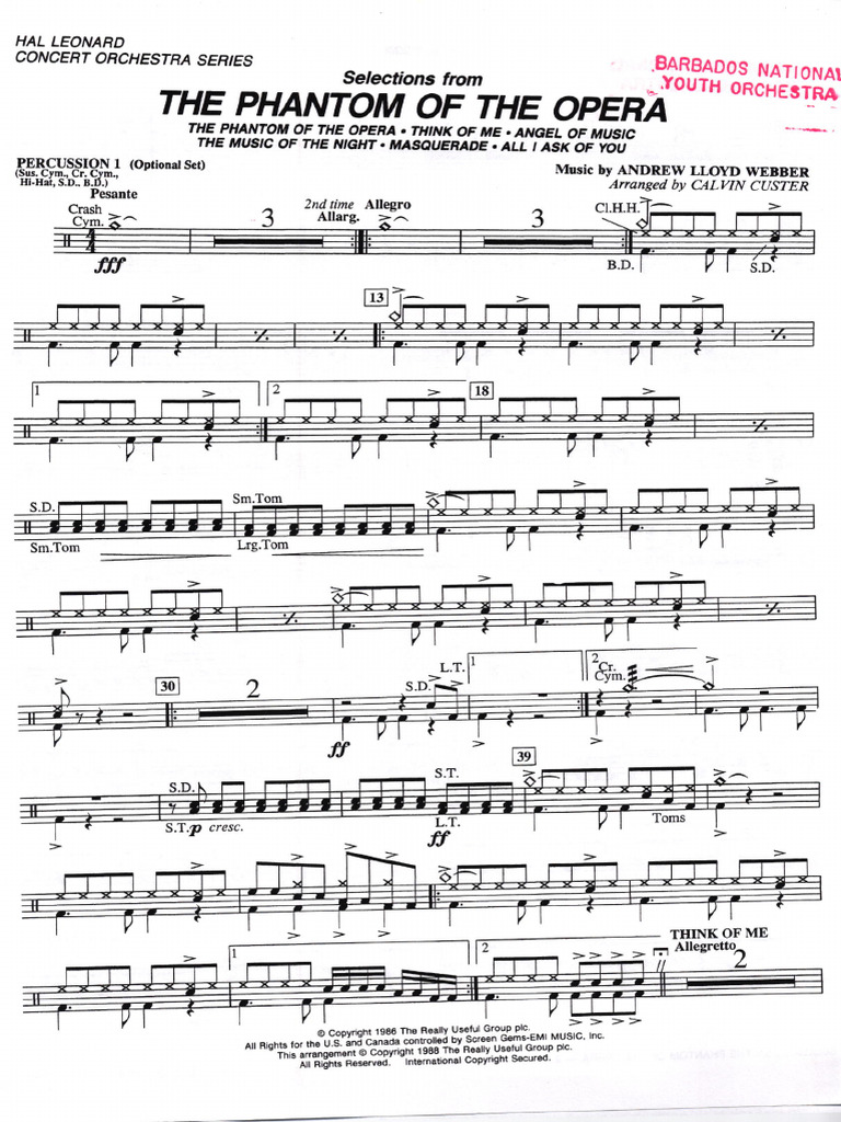 The Phantom of the Opera - Percussion 1_092856 | PDF | Musical ...