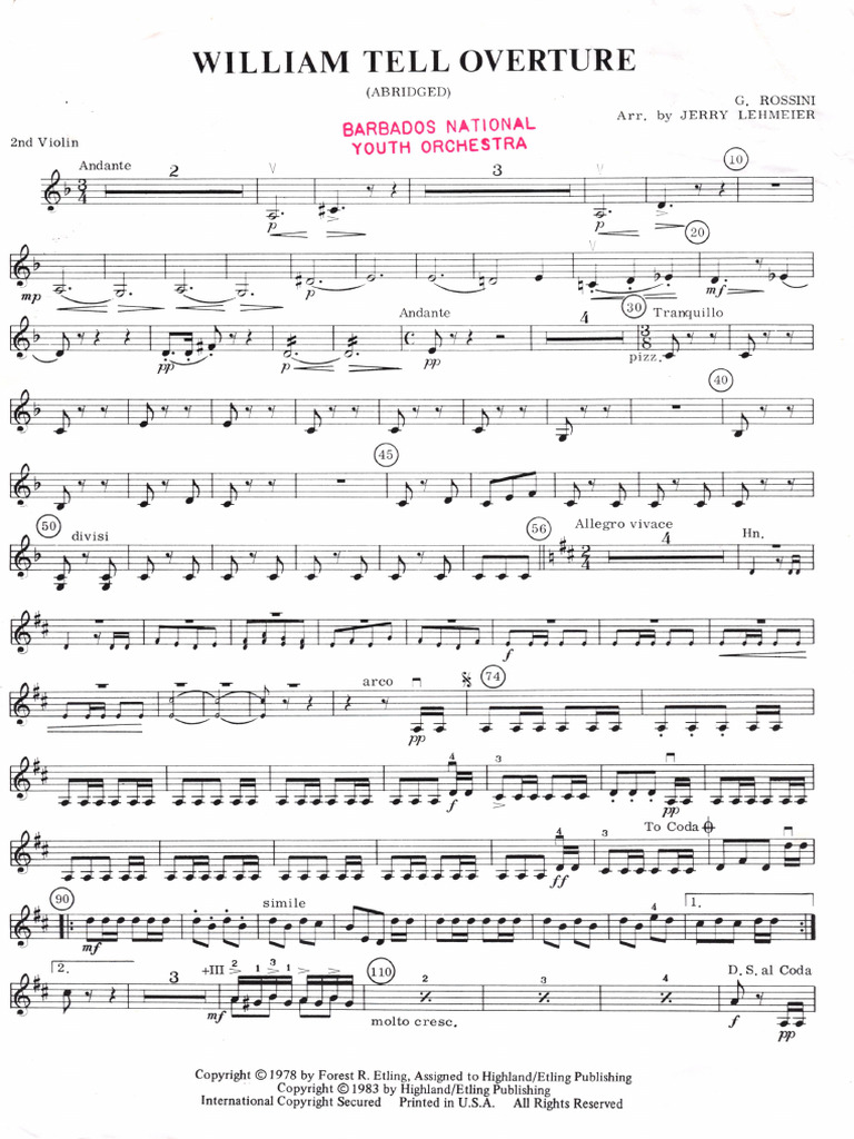 William Tell Overture (Abridged) - Violin 2 | PDF | Musical Forms ...