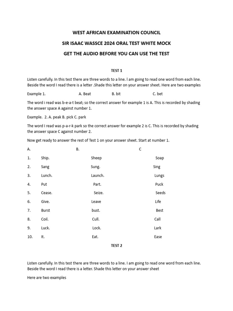 Official Wassce English Orals 2024 | PDF | Newspapers