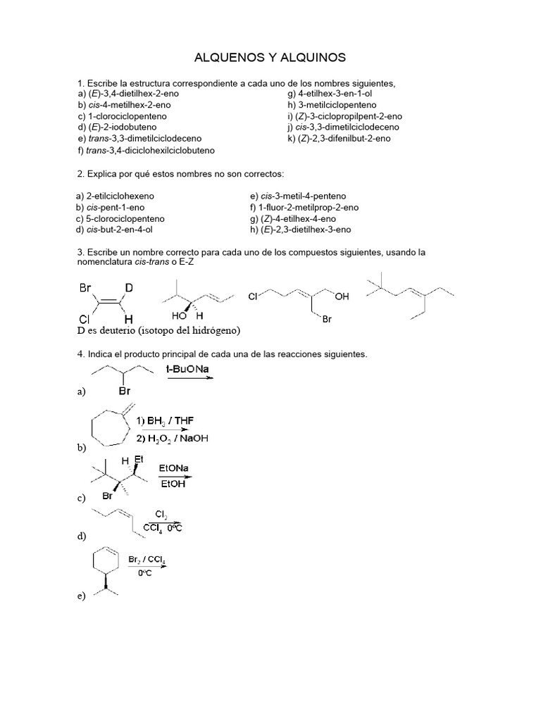 Tema III y Iv Alquenos, Alquinos y Benceno Ejercicios | PDF | Alqueno | Moléculas