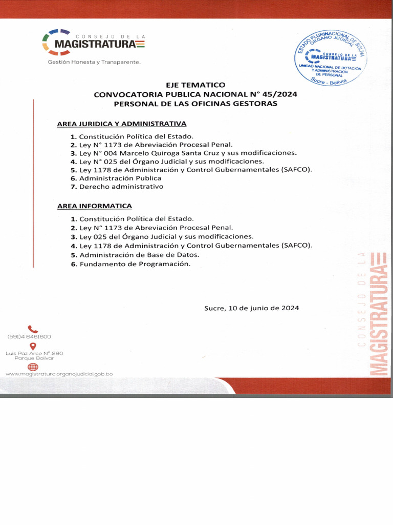 EJE TEMATICO CONV 45 - Examen | PDF