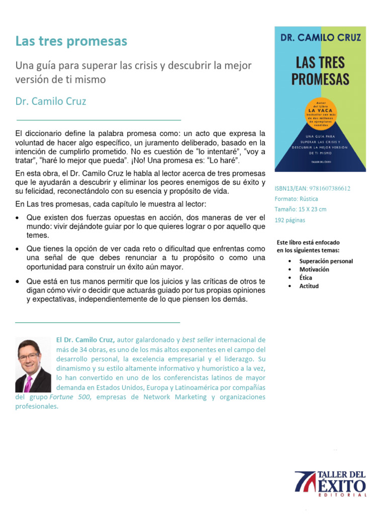 Catálogo Las Tres Promesas Dr. Camilo Cruz | PDF | Crecimiento personal y profesional | Estilo ...