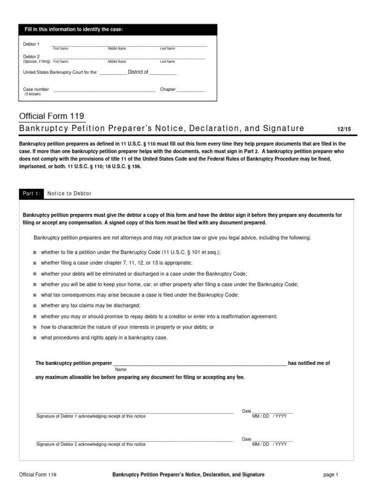 Bankruptcy Petition Preparer's Notice Form | PDF | Bankruptcy In The ...