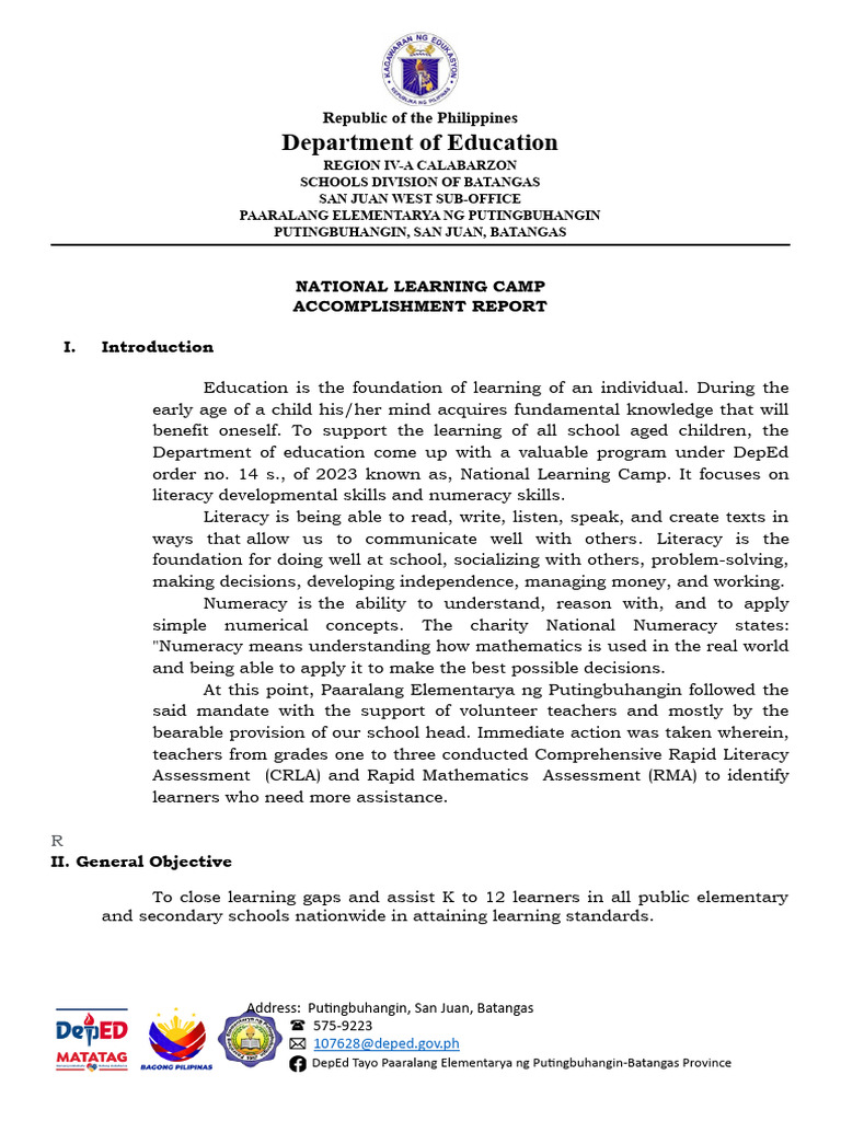 National Learning Camp Report 2024 | PDF | Learning | Literacy