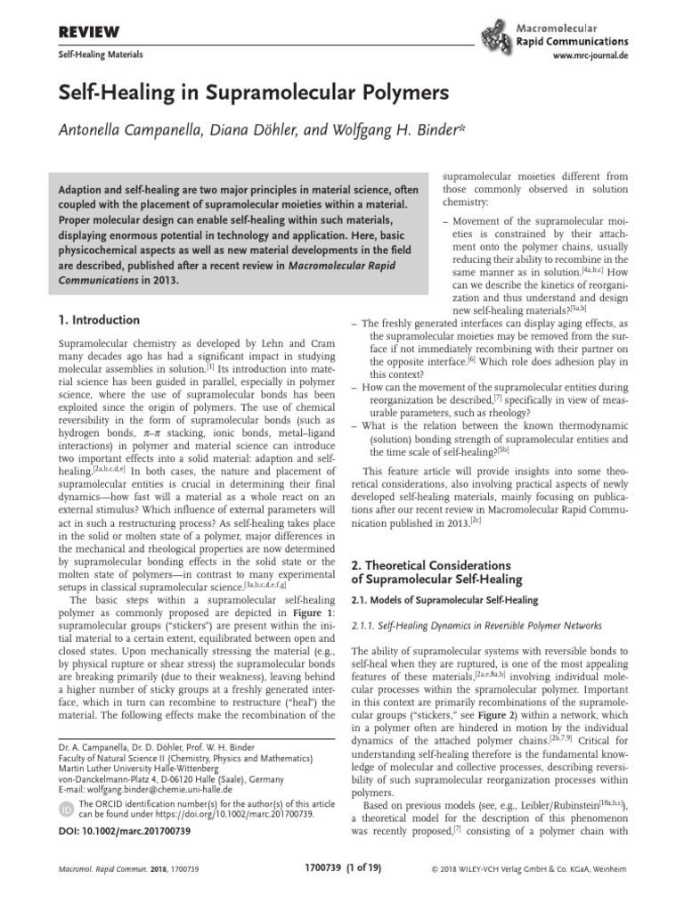 Self-Healing in Supramolecular Polymers | PDF | Polymers | Supramolecular Chemistry