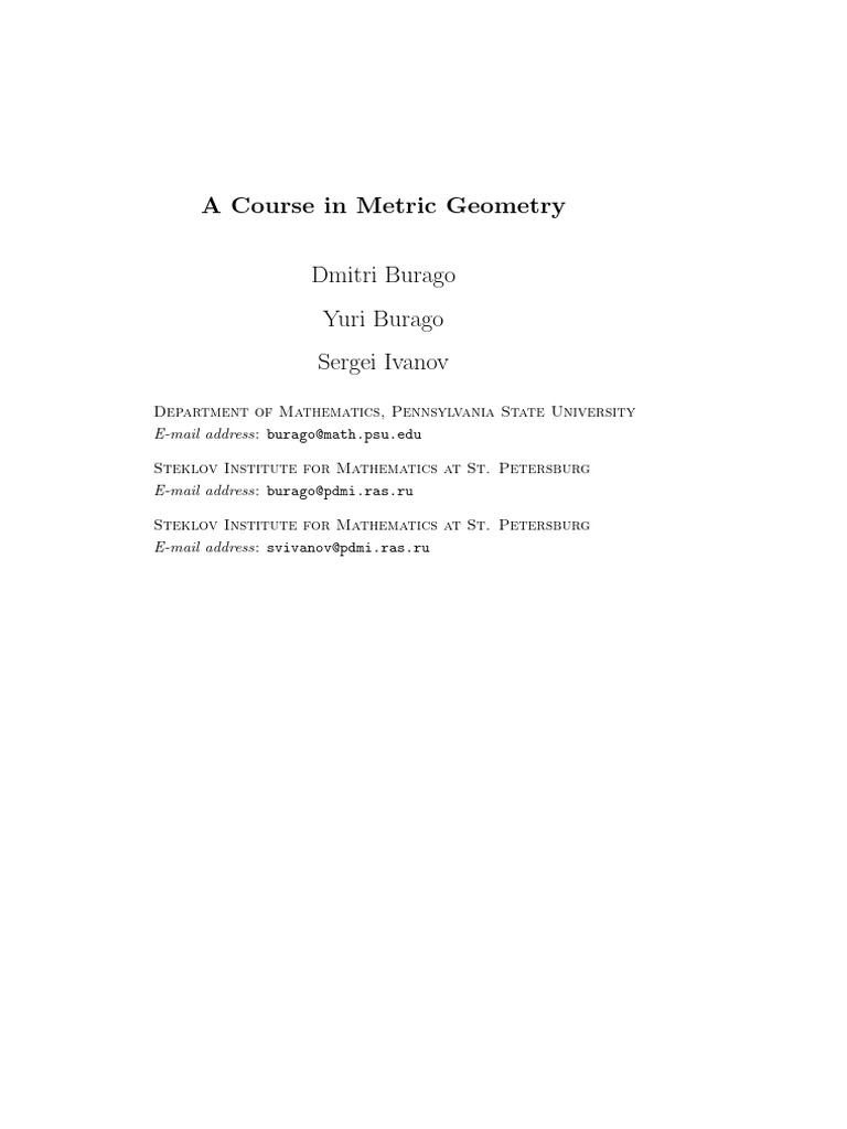 Metric Geometry Graduate Textbook | PDF | Euclidean Space | Norm ...