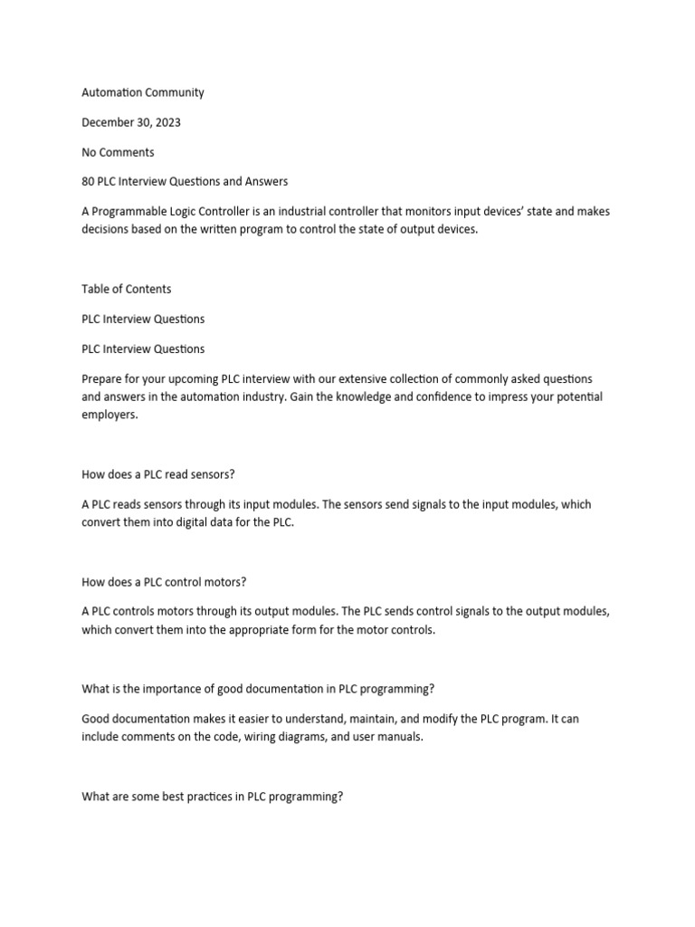80 PLC Interview Q&A Guide | PDF | Programmable Logic Controller ...