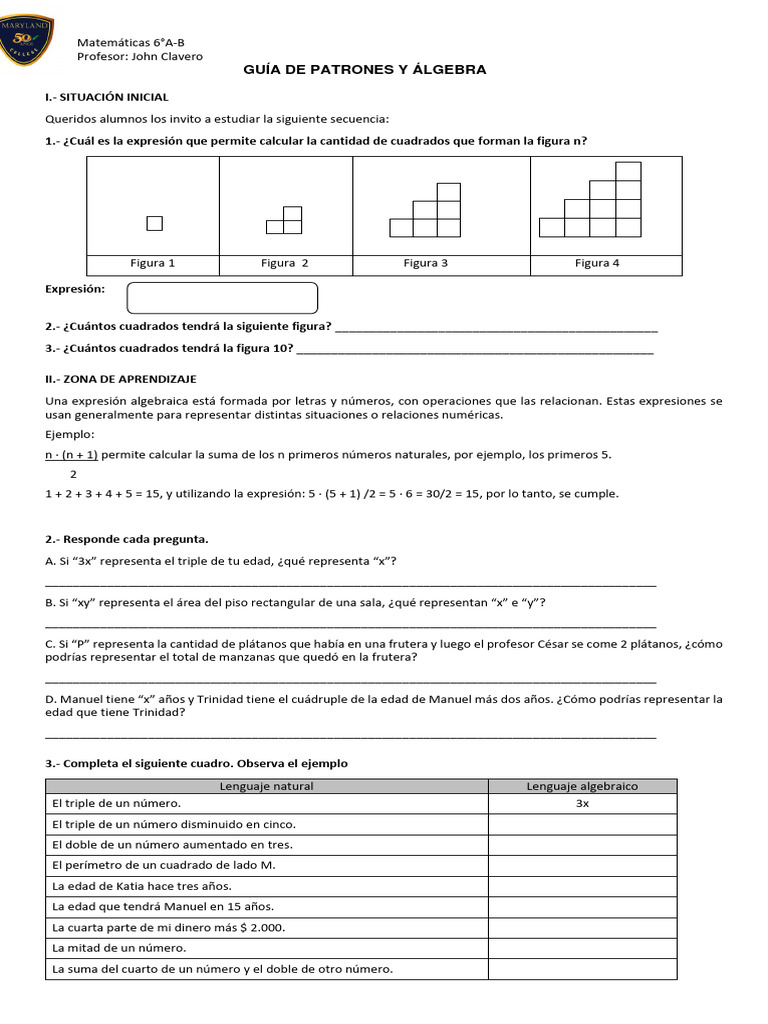GuÃ - A Patrones y Algebra | PDF | Ecuaciones | Álgebra