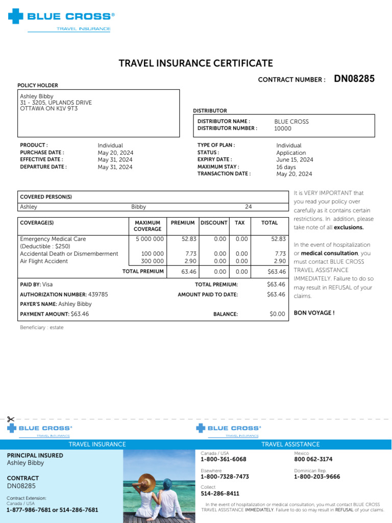 Travel certificate | PDF | Insurance | Health Care
