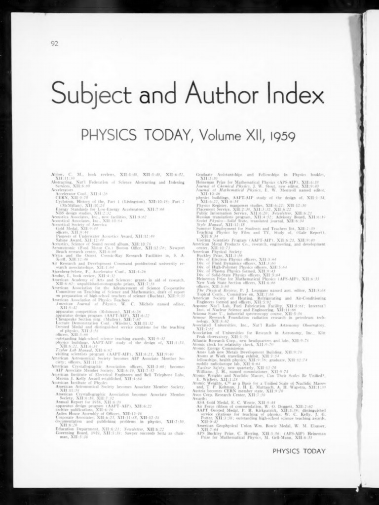 Sim Physics-Today 1959 12 Index | PDF | Physics | Physical Sciences
