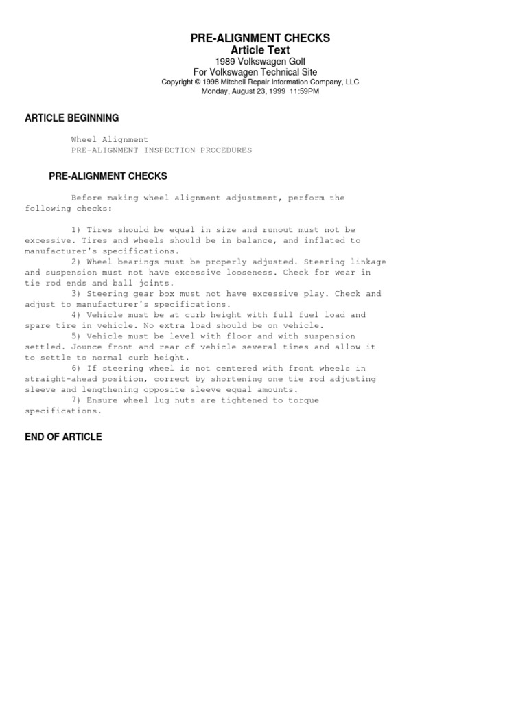 Pre-Alignment Checks Article Text | PDF