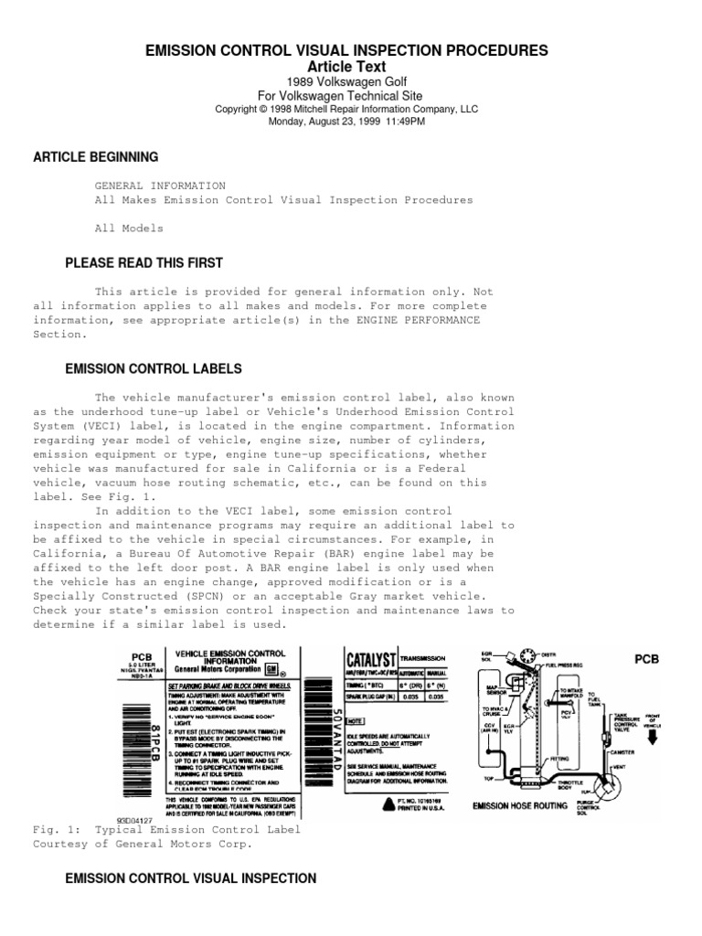 Emission Control Visual Inspection Procedures Article Text | PDF | Fuel ...