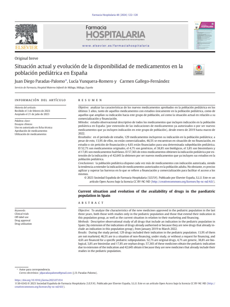 Situaci N Actual y Evoluci N de La Disponibilidad de Medica - 2024 - Farmacia Ho | PDF ...