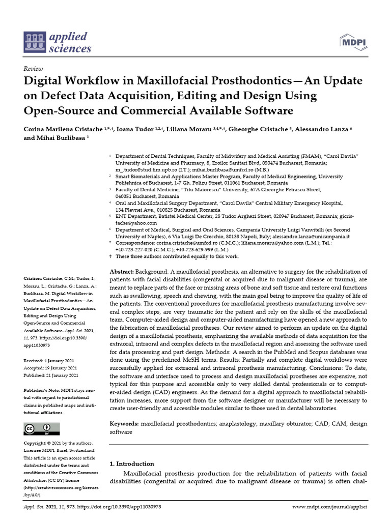 Digital Workflow in Maxillofacial Prosthodontics | PDF | Prosthodontics ...