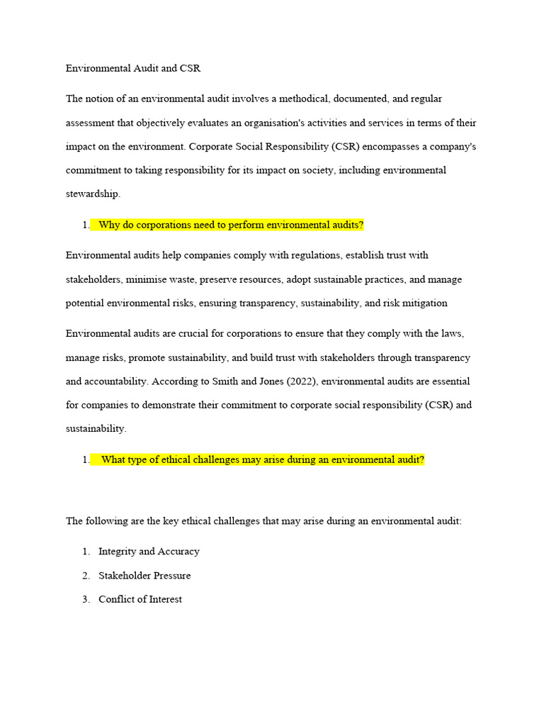 Environmental Audit and CSR | PDF | Corporate Social Responsibility | Audit