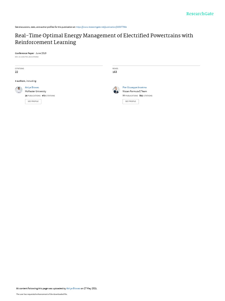 Real Time Optimal Energy Management of Electrified Powertrains | PDF | Markov Chain | Matrix ...