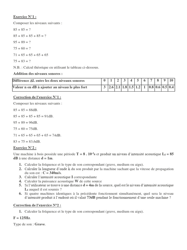 Exercices Acoustique Avec Corrections 2023 2024 | PDF | Décibel | Acoustique