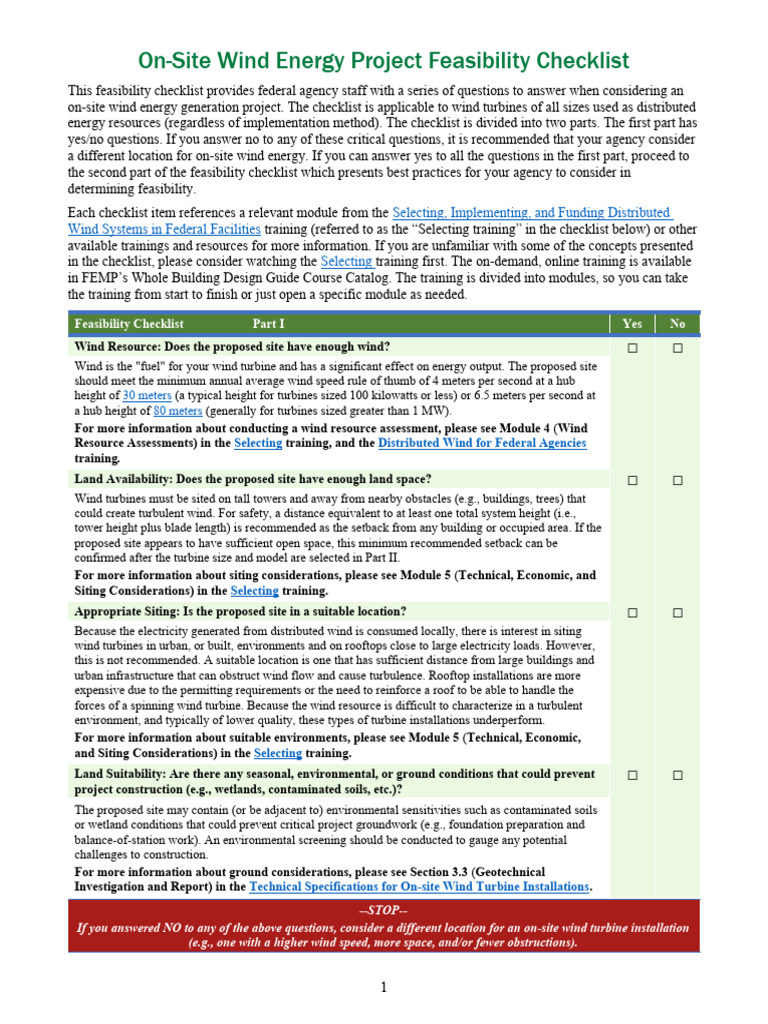 On Site Wind Feasibility Checklist - 0323 | PDF | Wind Turbine | Wind Power