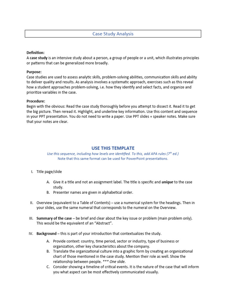 Case Study Analysis Guide and Template | PDF | Microsoft Power Point ...
