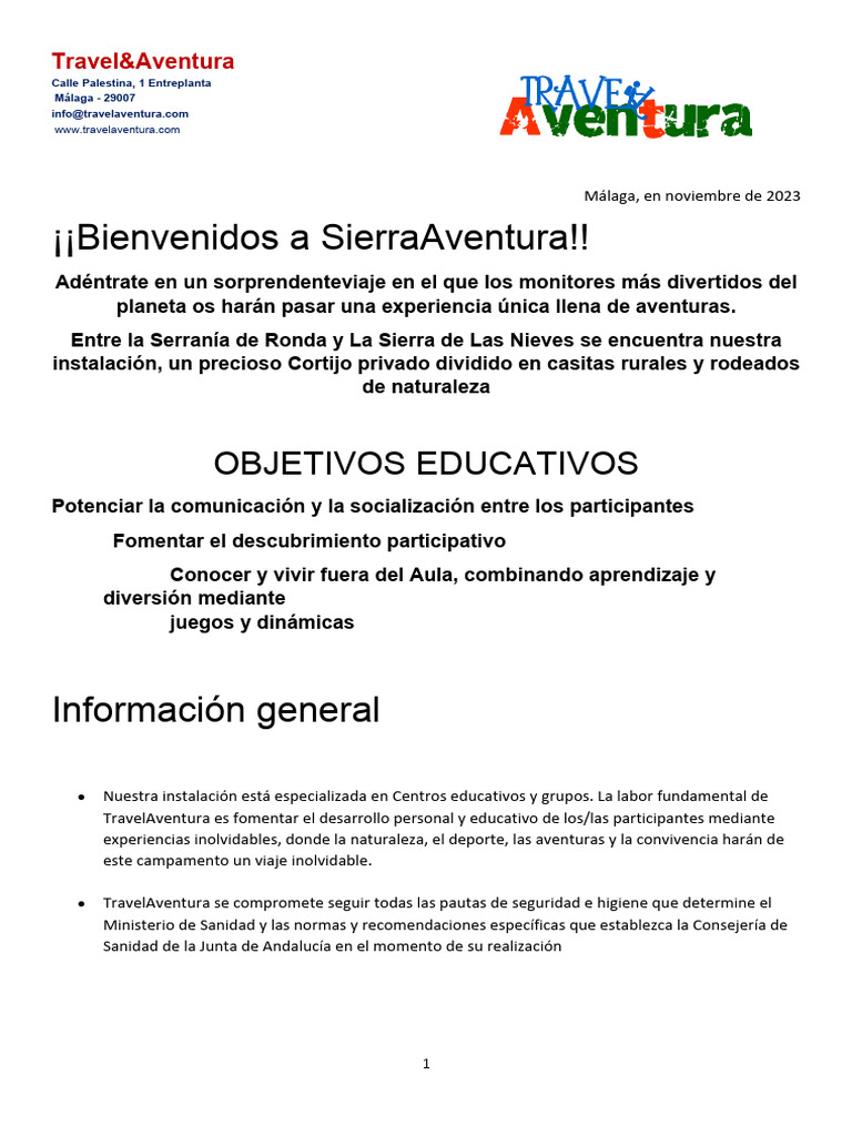 Dossier Informativo y Programa Sierra Aventura, Dsmalaga | PDF | Cocina ...
