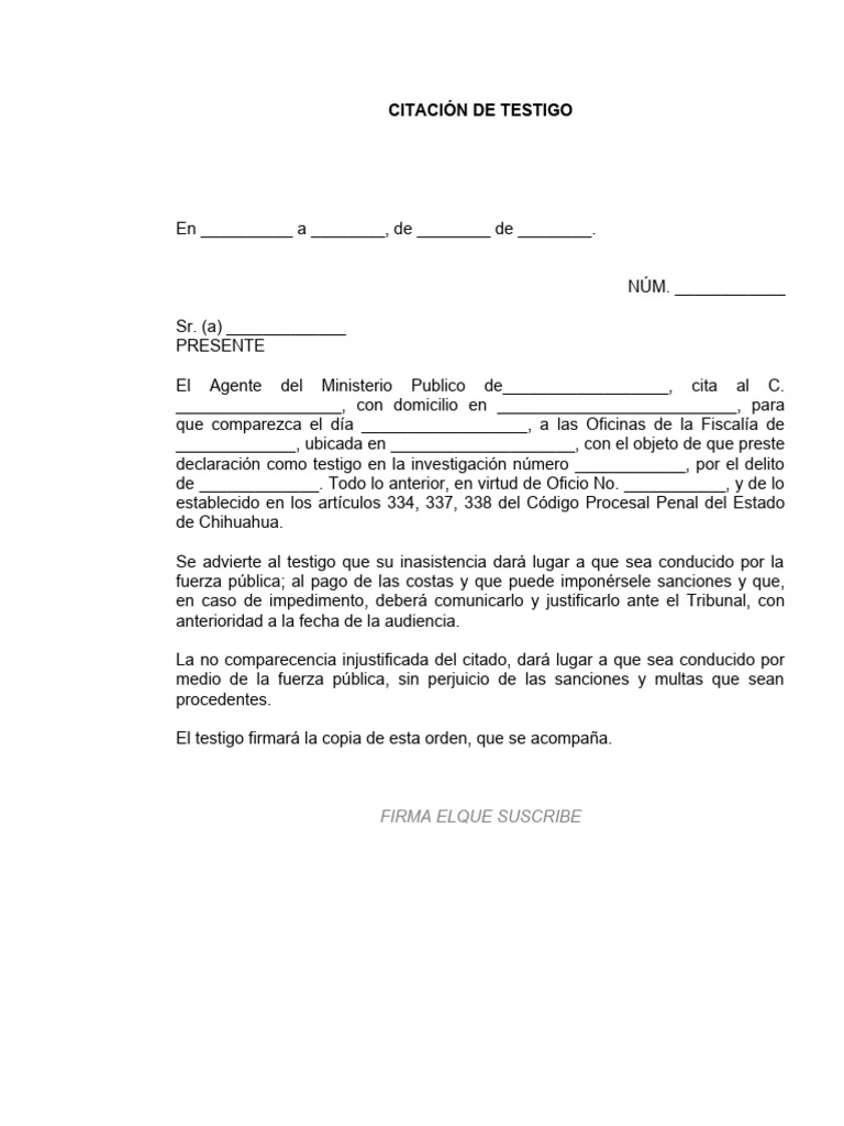 Citación de Testigo | PDF | Ciencias sociales | Derecho