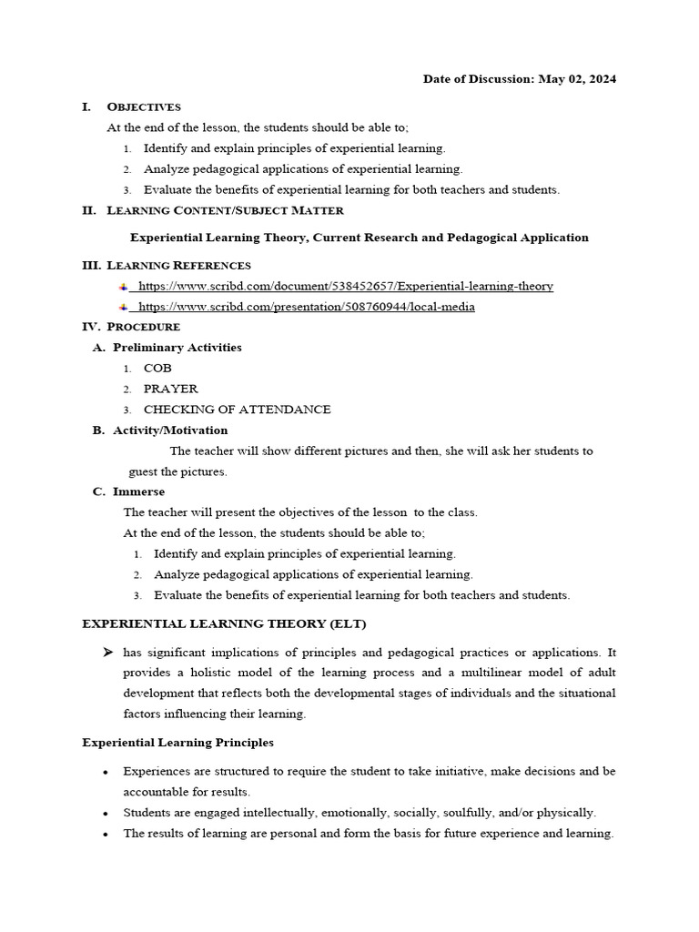 Experiential Learning | PDF | Learning | Pedagogy
