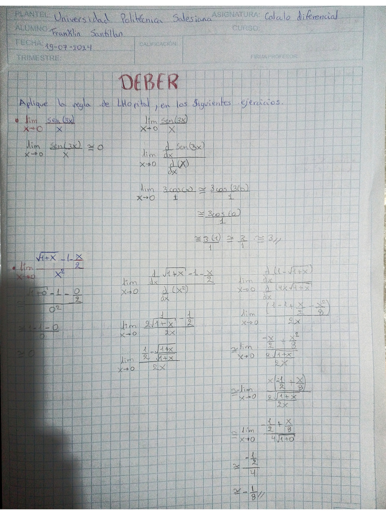 Deber Lhopital Santillan Franklin | PDF