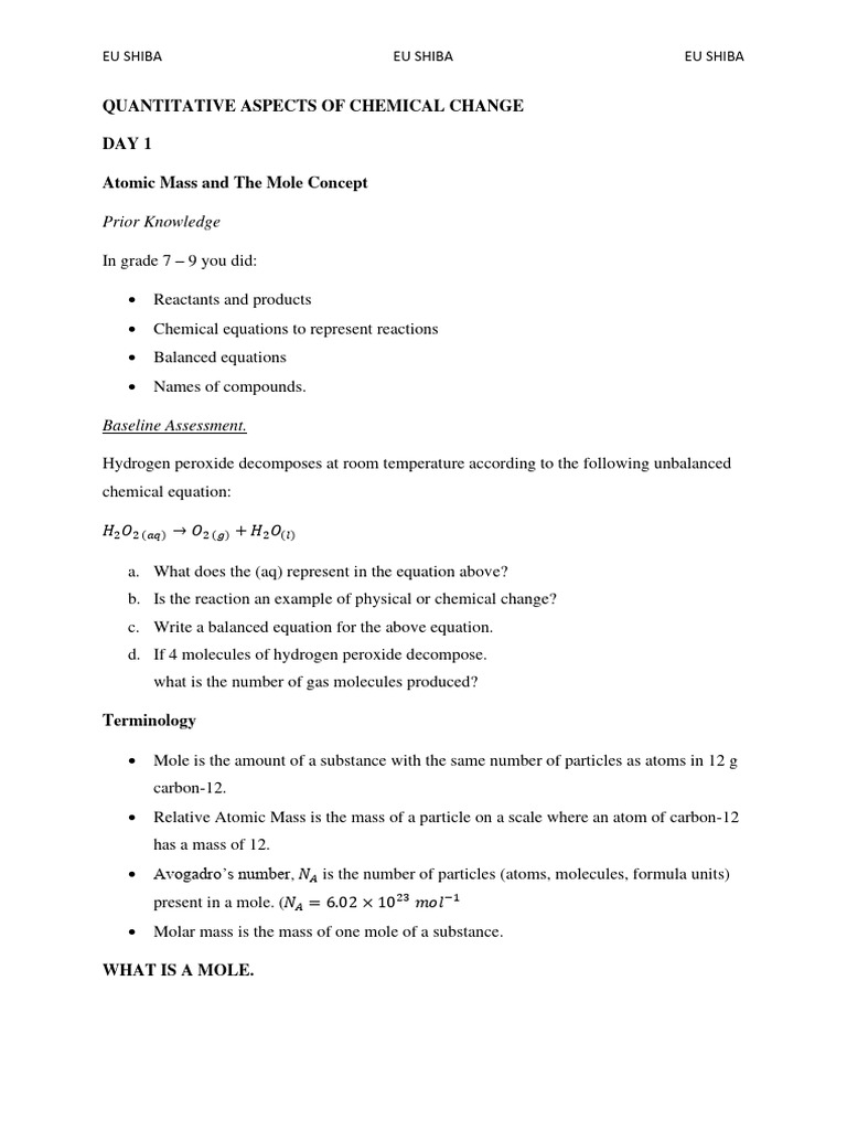 Quantitative Aspects of Chemical Change | PDF | Mole (Unit) | Chemistry