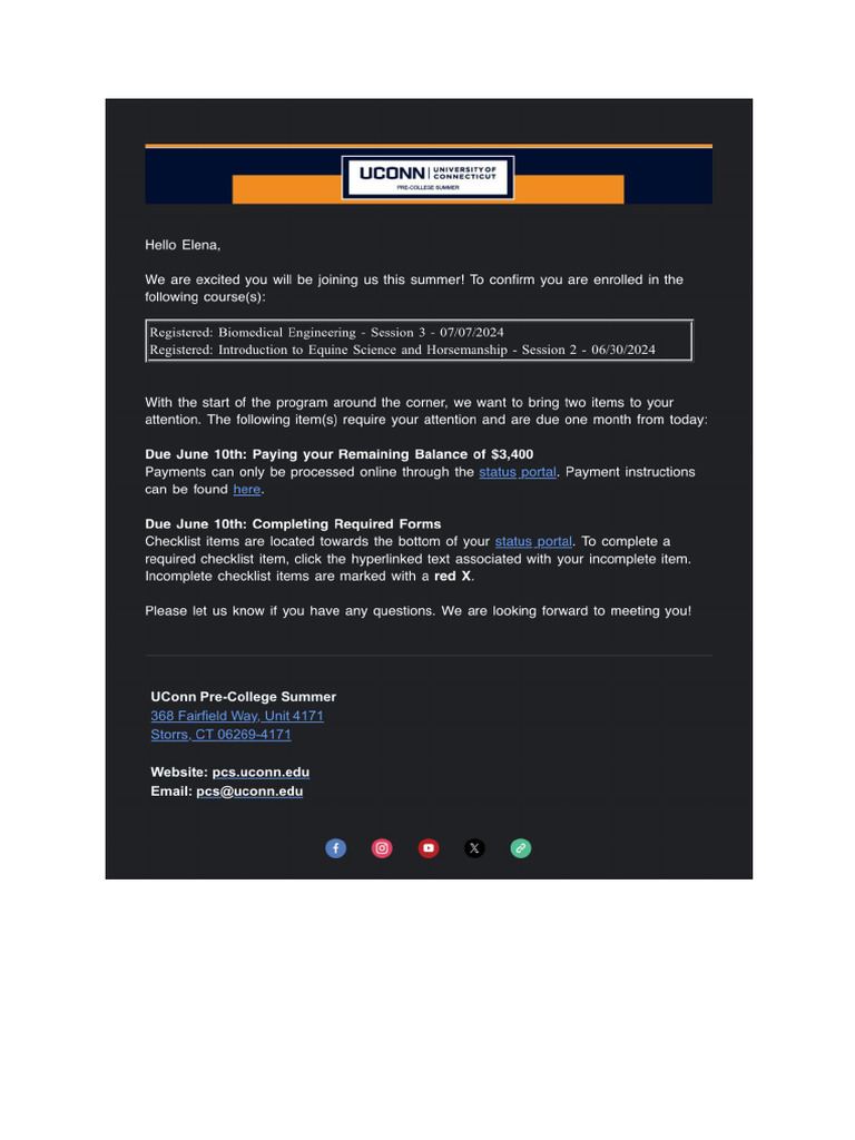 Acceptance Letter UCONN | PDF