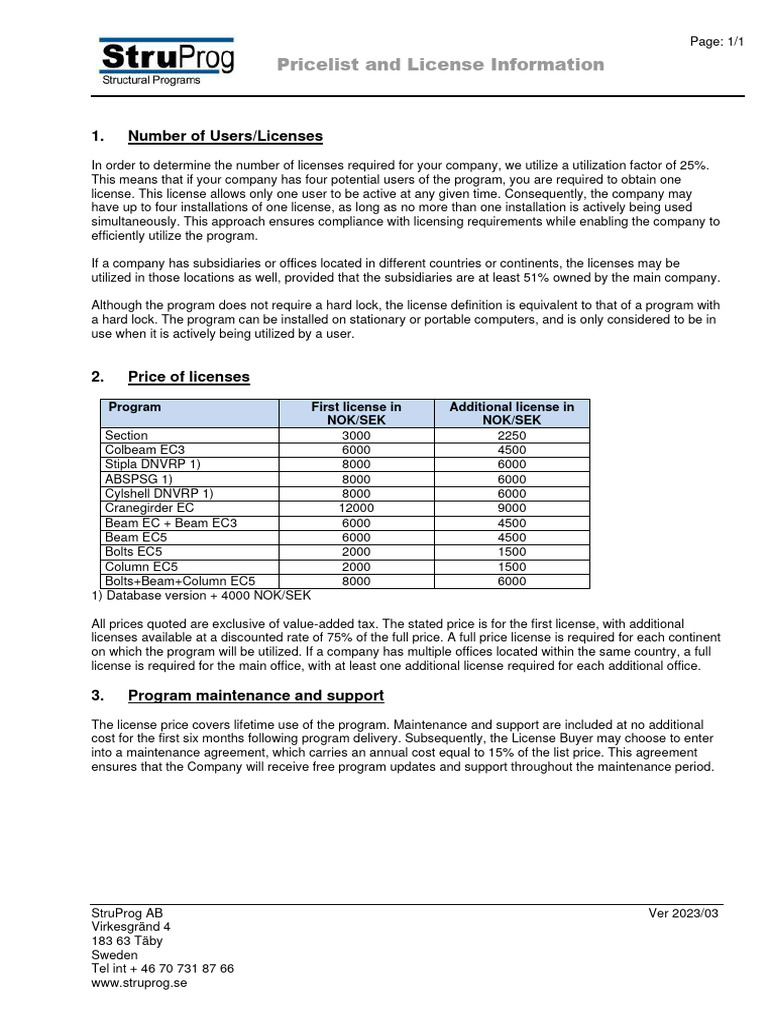Struprog License Price - 2023 - 03 | PDF | Prices