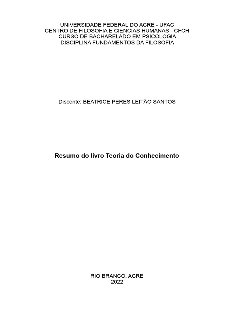 Resumo de Filosofia | PDF | Conhecimento | Idealismo