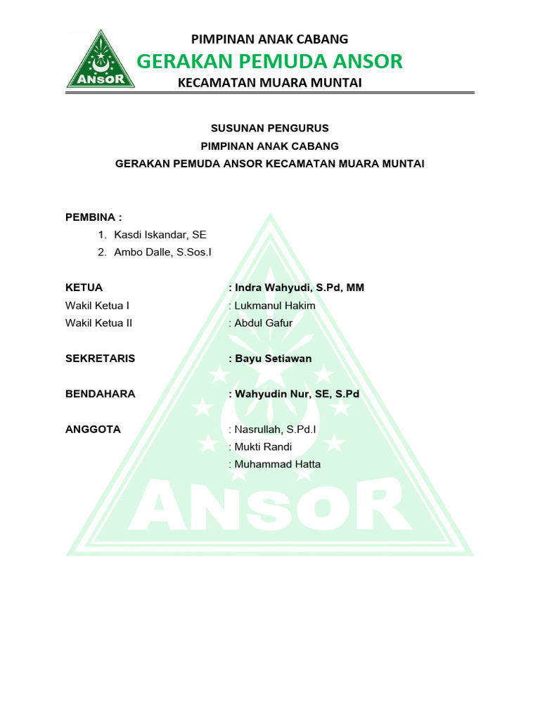 Susunana Pengurus Pac GP Ansor | PDF
