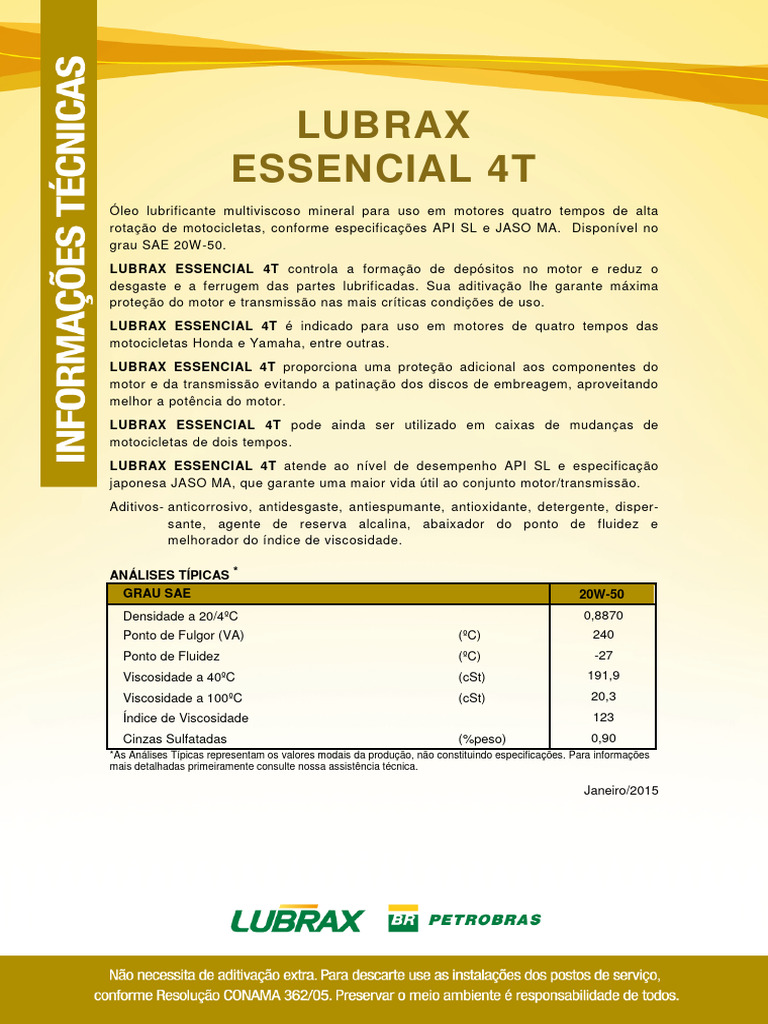 Óleo Lubrificante Lubrax Essencial 4T | PDF