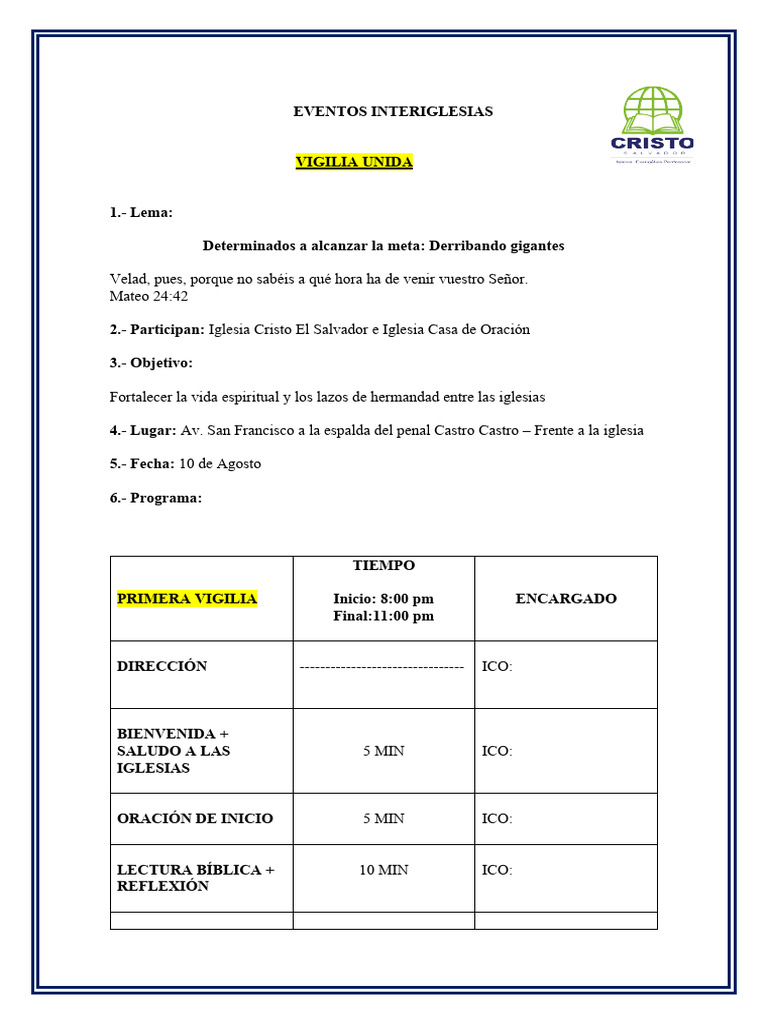 Vigilia Unida - Programa | PDF