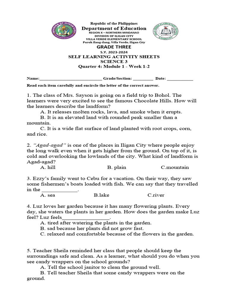 Grade 3 Science Activity Sheets | PDF | Sky | Weather