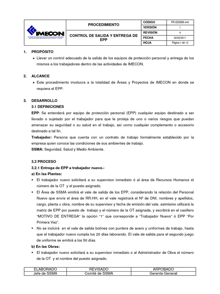 Pr-Gssma-044 - Control de Salida y Entrega Epp - Ver 4 | PDF | Documento de identidad | Logística