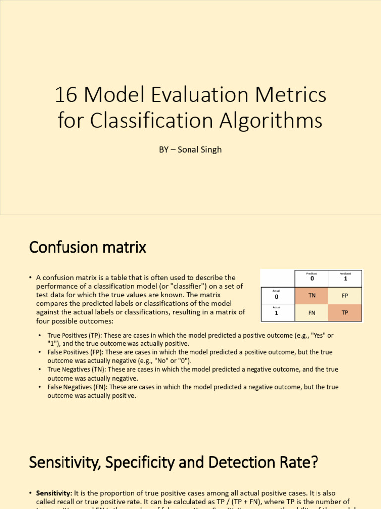 16 Metrics for Evaluating Classification Models | PDF | Sensitivity And ...