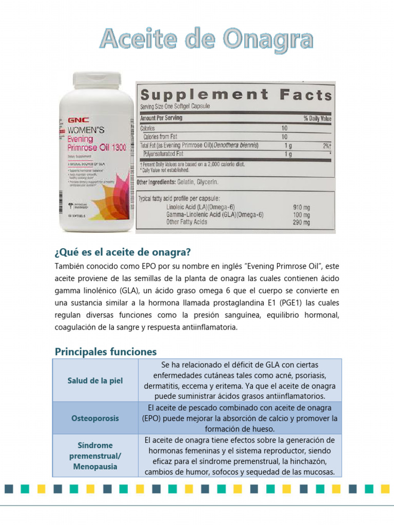 Evening Primrose Oil - Aceite de Onagra | PDF | Petróleo | Menopausia