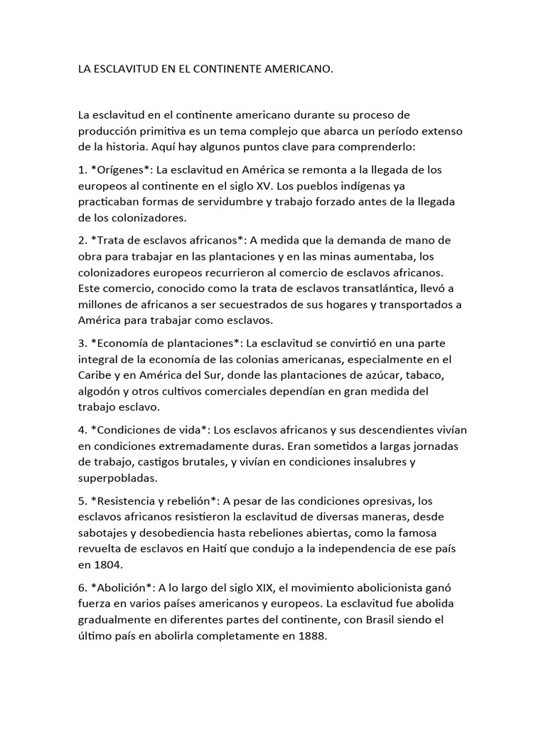 La Esclavitud en El Continente Americano Durante Su Proceso de ...
