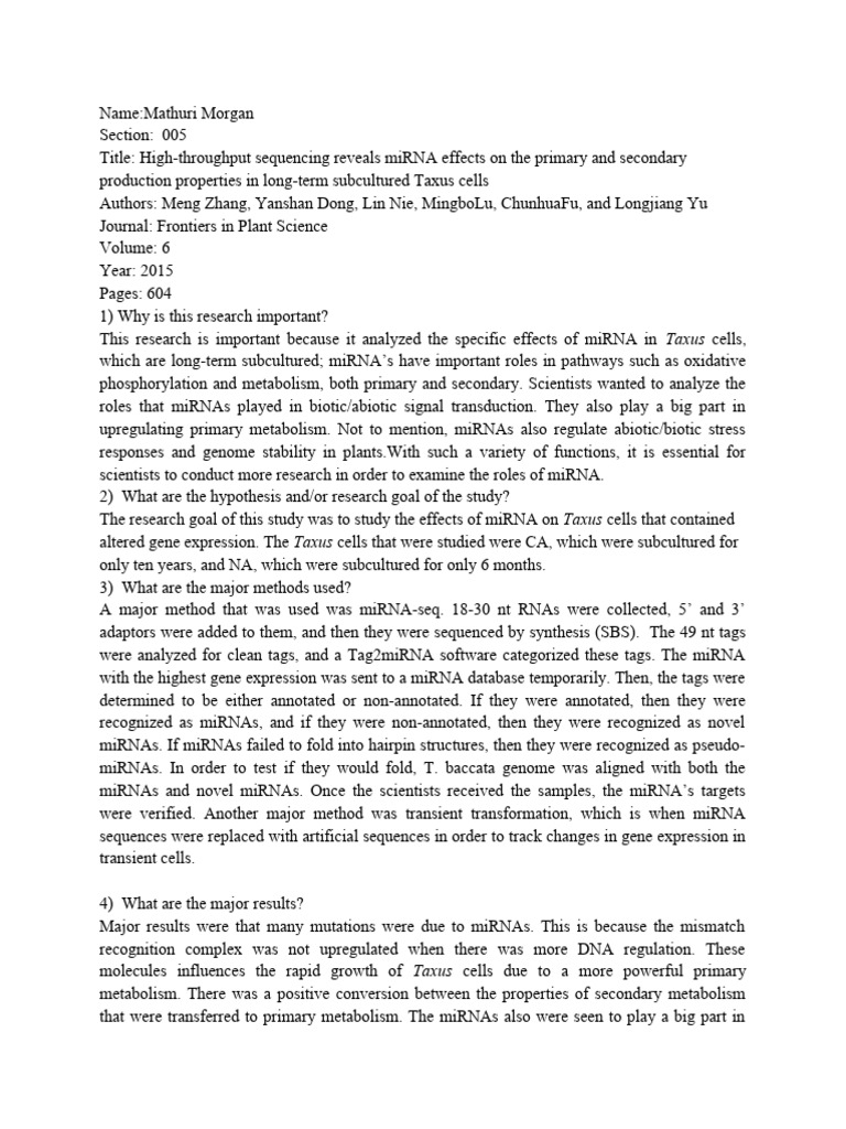 Science Article Analysis 2 | PDF | Micro Rna | Gene Expression