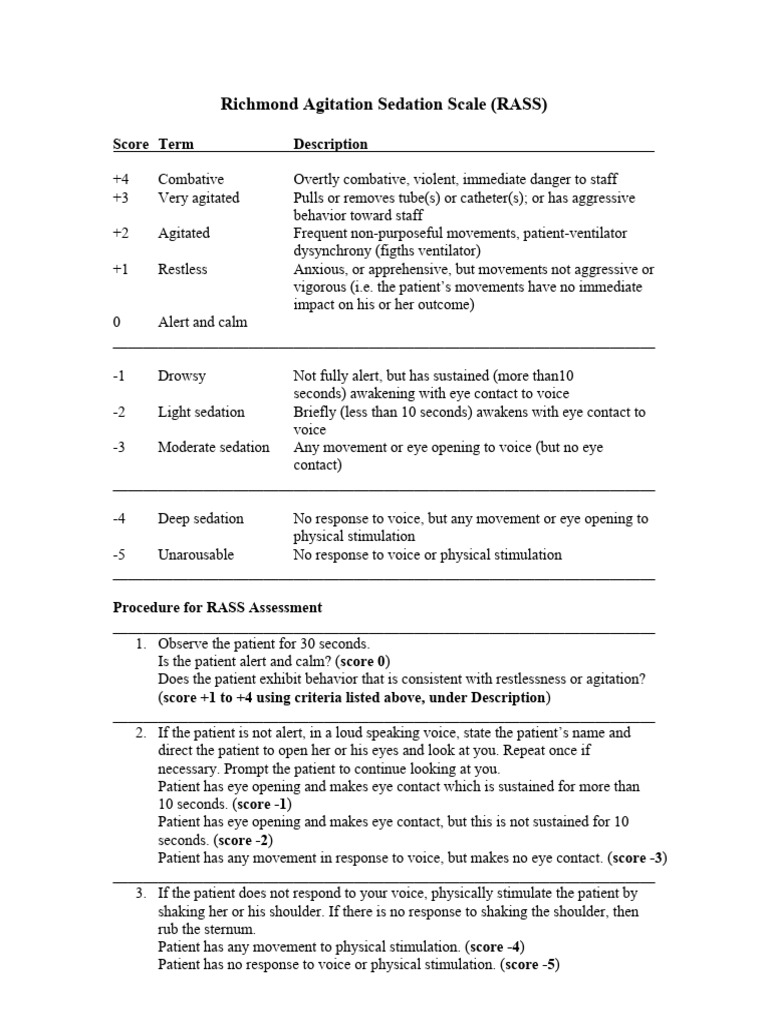 Richmond Agitation Sedation Scale Guide | PDF | Medicine | Medical ...