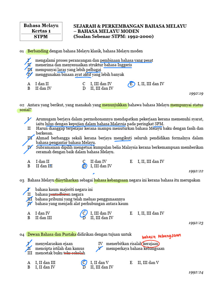 Bahasa Melayu Moden Latihan | PDF