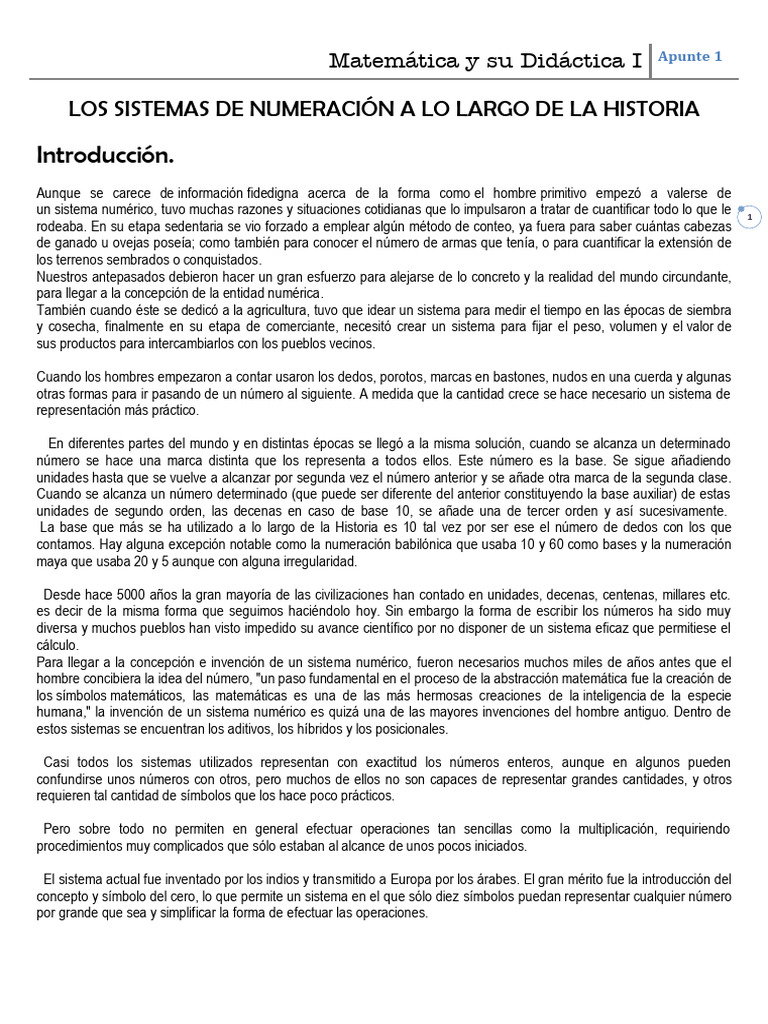 Apunte 1-Los Sistemas de Numeracion A Lo Largo de La Historia 2020 ...