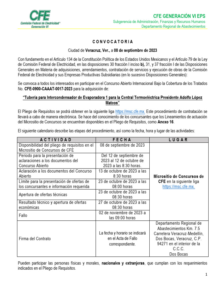 Convocatoria y Pliego de Bienes CAAAT-0017-2023 | PDF | Business | México
