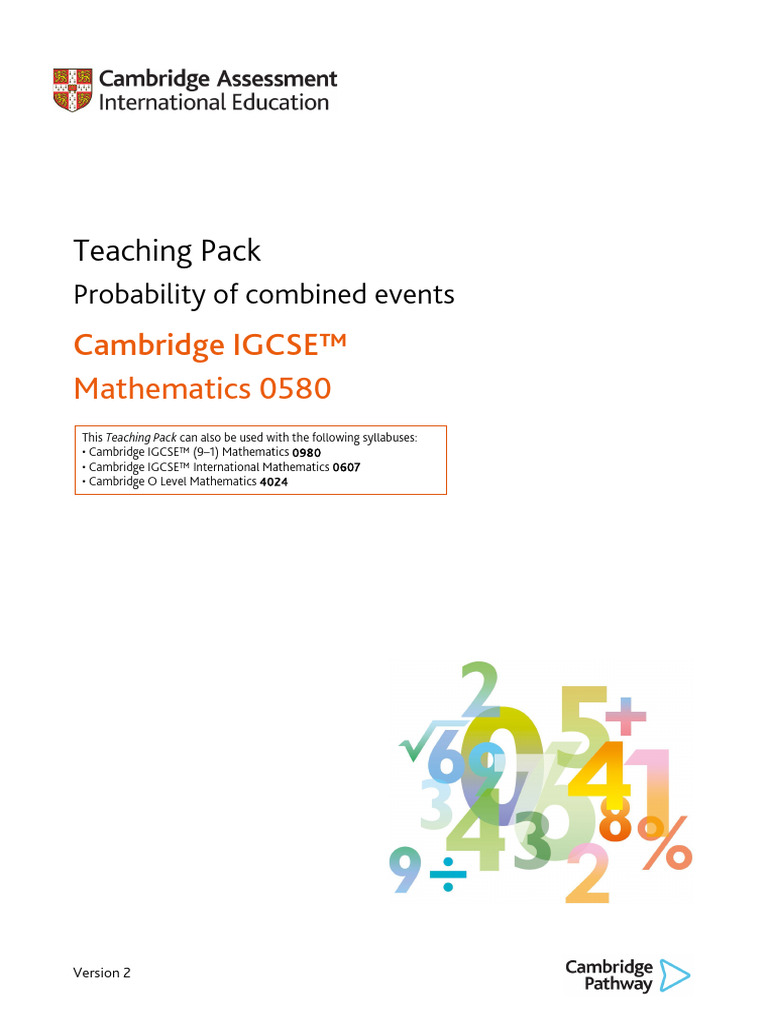 0580 Probability Teaching Pack v2 | PDF | Odds | Learning