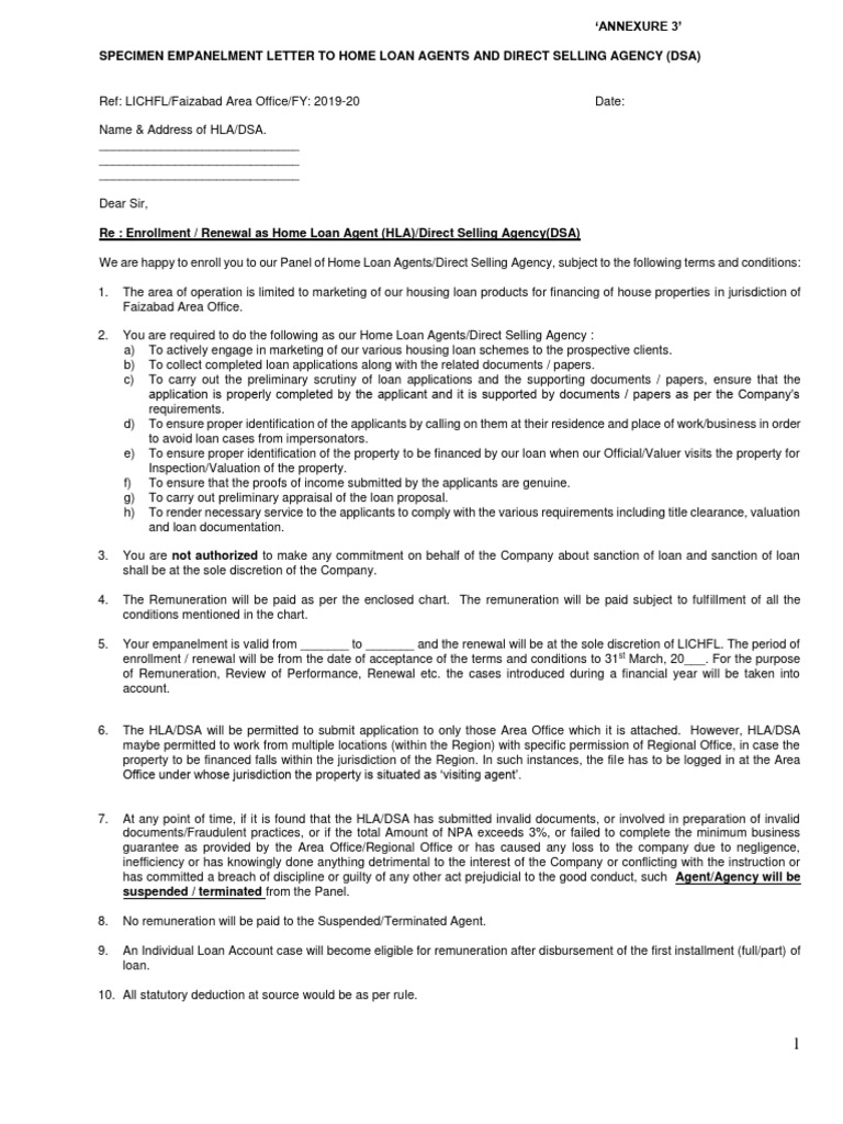 Annexure 3 - Empanelment Letter Format (1) Lichfl | PDF | Real Estate ...